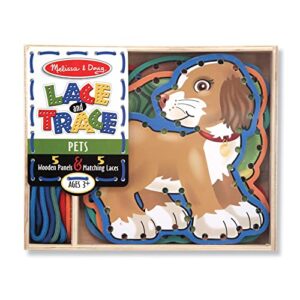 Melissa & Doug Lace and Trace Activity Set: Pets - 5 Wooden Panels and 5 Matching Laces - Lacing Toys For Toddlers, Fine Motor Skills Threading Cards For Preschoolers And Kids Ages 3+