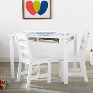 Lipper International Child's Rectangular Table with Shelves and 2 Chairs, White