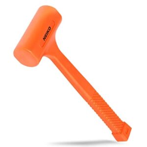 neiko 02847a 2 lb dead blow hammer, neon orange | unibody molded | checkered grip | spark and rebound resistant