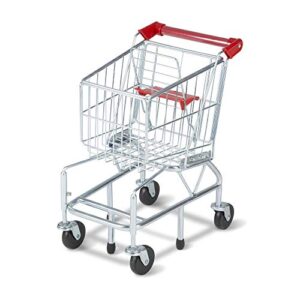 melissa & doug toy shopping cart with sturdy metal frame - toddler shopping cart, pretend grocery cart, supermarket pretend play shopping cart for kids ages 3+