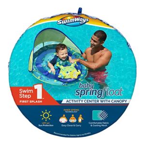 swimways baby spring float activity center with adjustable canopy and upf sun protection, green octopus