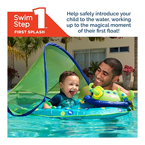 SwimWays Baby Spring Float Activity Center with Adjustable Canopy and UPF Sun Protection, Green Octopus