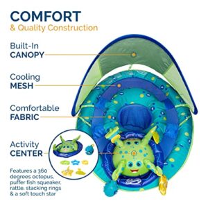 SwimWays Baby Spring Float Activity Center with Adjustable Canopy and UPF Sun Protection, Green Octopus