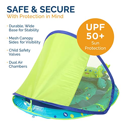 SwimWays Baby Spring Float Activity Center with Adjustable Canopy and UPF Sun Protection, Green Octopus