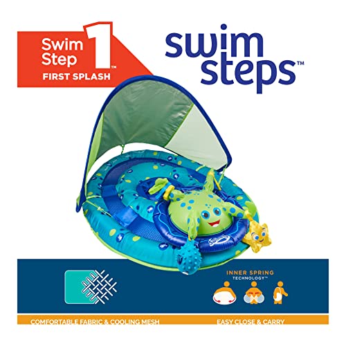 SwimWays Baby Spring Float Activity Center with Adjustable Canopy and UPF Sun Protection, Green Octopus