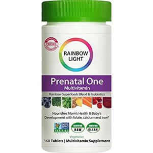 rainbow light prenatal one multivitamin, folic acid, calcium, & vitamin d, gluten free, supports from conception to postnatal, clinically proven absorption, 150 tablets