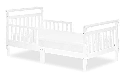 Dream On Me Classic Sleigh Toddler Bed in White, JPMA Certified, Comes with Safety Rails, Non-Toxic Finishes, Low to Floor Design, Wooden Nursery Furniture