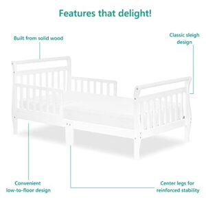 Dream On Me Classic Sleigh Toddler Bed in White, JPMA Certified, Comes with Safety Rails, Non-Toxic Finishes, Low to Floor Design, Wooden Nursery Furniture