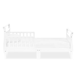 Dream On Me Classic Sleigh Toddler Bed in White, JPMA Certified, Comes with Safety Rails, Non-Toxic Finishes, Low to Floor Design, Wooden Nursery Furniture