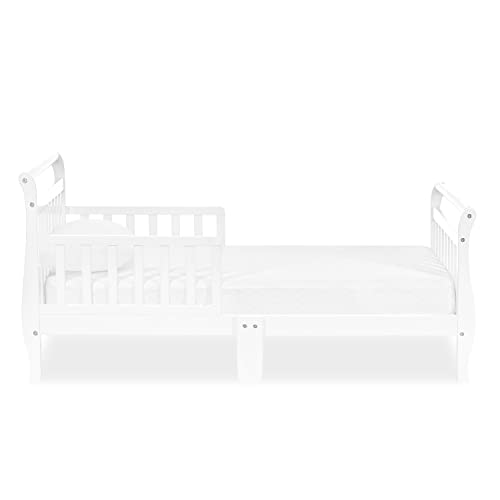 Dream On Me Classic Sleigh Toddler Bed in White, JPMA Certified, Comes with Safety Rails, Non-Toxic Finishes, Low to Floor Design, Wooden Nursery Furniture