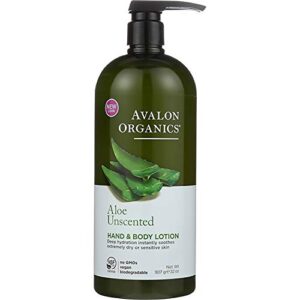 avalon organics hand & body lotion, aloe unscented, 32 oz