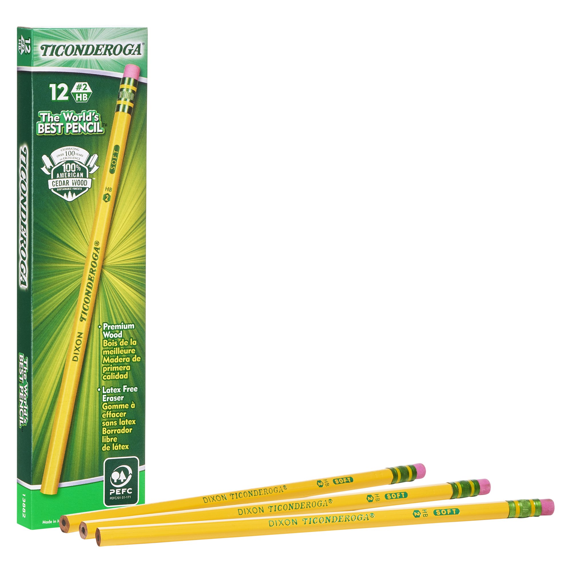 Ticonderoga Wood-Cased Pencils, Unsharpened, 2 HB Soft, Yellow, 12 Count