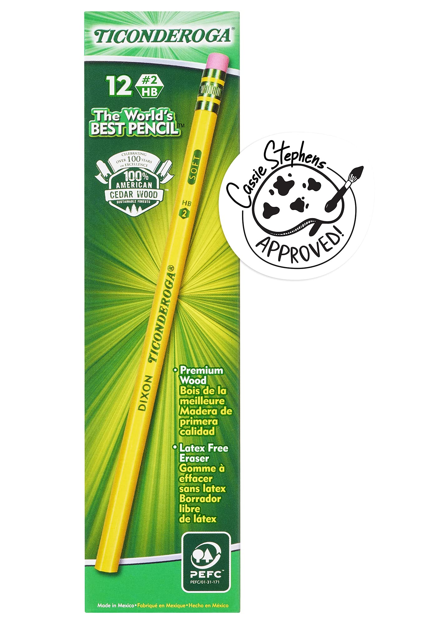 Ticonderoga Wood-Cased Pencils, Unsharpened, 2 HB Soft, Yellow, 12 Count