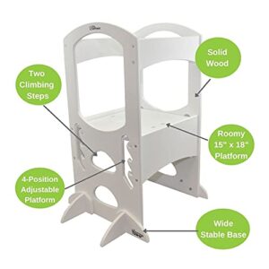 Kids Learning Tower by Little Partners – Child Kitchen Stool Helper Adjustable Height Step Stool, Wooden Frame, Counter Step-Up Active Standing Tower (Soft White)