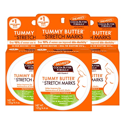 Palmer's Cocoa Butter Formula Tummy Butter Balm for Stretch Marks and Pregnancy Skin Care, 4.4 Ounces (Pack of 3)