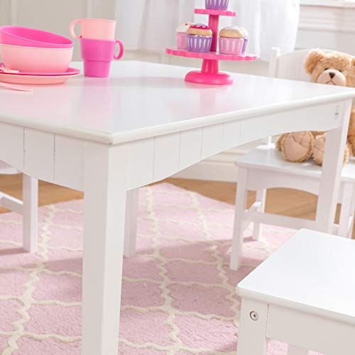 KidKraft Nantucket Wooden Table with Bench and 2 Chairs, Children's Furniture - White, Gift for Ages 3-8