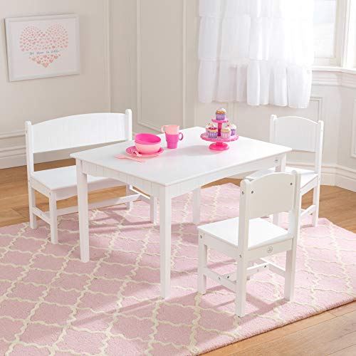 KidKraft Nantucket Wooden Table with Bench and 2 Chairs, Children's Furniture - White, Gift for Ages 3-8