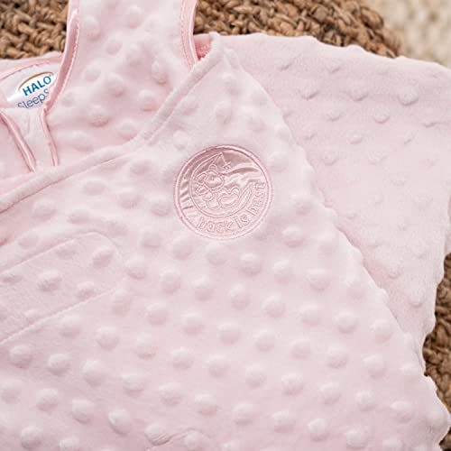 HALO Sleepsack Plush Dot Velboa Swaddle, 3-Way Adjustable Wearable Blanket, TOG 3.0, Pink, Newborn, 0-3 Months