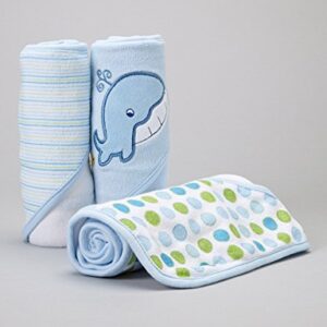 Spasilk Hooded Towel Set for Newborn Boys and Girls, Soft Terry Towel Set, Pack of 3, Blue Whale