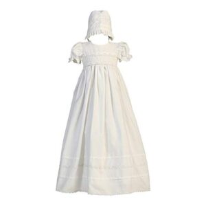 lito girls cotton christening gown dresses with bonnet set - baby or infant girl's christening dress,white,0-3 month