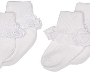 Jefferies Socks 2 Pack Eyelet Lace Trim And Lace Trim Sock - White/White, 12-24 Months