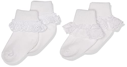 Jefferies Socks 2 Pack Eyelet Lace Trim And Lace Trim Sock - White/White, 12-24 Months