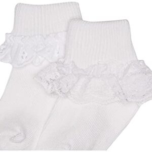 Jefferies Socks 2 Pack Eyelet Lace Trim And Lace Trim Sock - White/White, 12-24 Months