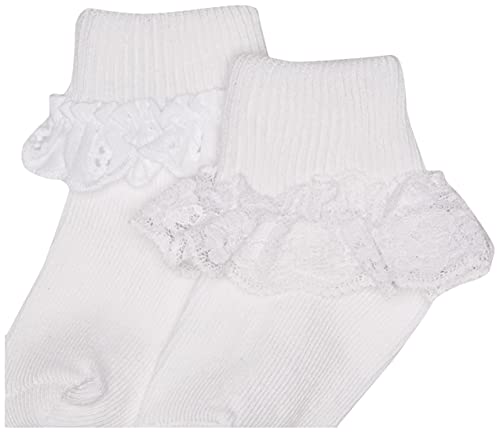 Jefferies Socks 2 Pack Eyelet Lace Trim And Lace Trim Sock - White/White, 12-24 Months