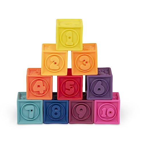 B. – Baby Blocks – Stacking & Building Toys for Babies – 10 Soft & Educational Blocks – Numbers, Shapes, Colors, Animals – 6 Months + – One Two Squeeze