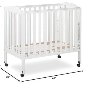 Dream On Me 3 in 1 Portable Folding Stationary Side Crib in White, Greenguard Gold Certified, Safety Wheel with Locking Casters, Convertible, 3 Mattress Heights