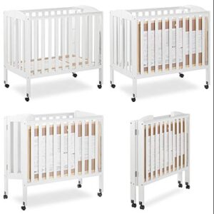 Dream On Me 3 in 1 Portable Folding Stationary Side Crib in White, Greenguard Gold Certified, Safety Wheel with Locking Casters, Convertible, 3 Mattress Heights