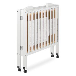 Dream On Me 3 in 1 Portable Folding Stationary Side Crib in White, Greenguard Gold Certified, Safety Wheel with Locking Casters, Convertible, 3 Mattress Heights