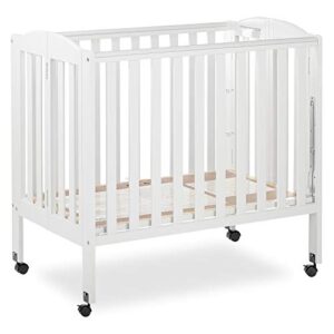 Dream On Me 3 in 1 Portable Folding Stationary Side Crib in White, Greenguard Gold Certified, Safety Wheel with Locking Casters, Convertible, 3 Mattress Heights