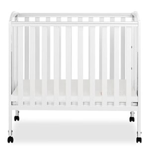 Dream On Me 3 in 1 Portable Folding Stationary Side Crib in White, Greenguard Gold Certified, Safety Wheel with Locking Casters, Convertible, 3 Mattress Heights