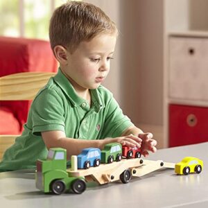 Melissa & Doug Car Carrier Truck and Cars Wooden Toy Set With 1 Truck and 4 Cars - Wooden Cars, Vehicle Toys, Push And Go Wooden Trucks For Toddlers And Kids Ages 3+