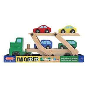 Melissa & Doug Car Carrier Truck and Cars Wooden Toy Set With 1 Truck and 4 Cars - Wooden Cars, Vehicle Toys, Push And Go Wooden Trucks For Toddlers And Kids Ages 3+