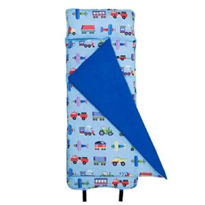 wildkin original nap mat with reusable pillow for boys & girls, perfect for elementary daycare sleepovers, features hook & loop fastener, cotton blend materials nap mat (trains, planes, and trucks)