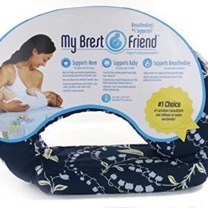 My Brest Friend Original Nursing Pillow for Breastfeeding, Nursing and Posture Support with Pocket and Removable Slipcover, Navy Bluebells