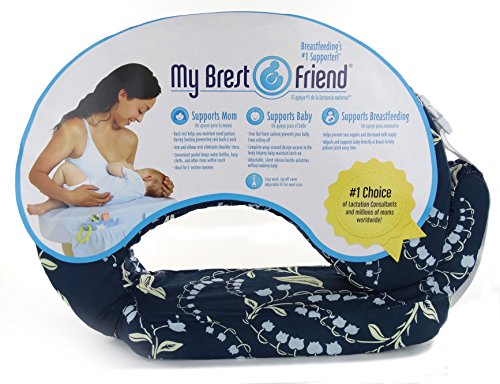 My Brest Friend Original Nursing Pillow for Breastfeeding, Nursing and Posture Support with Pocket and Removable Slipcover, Navy Bluebells