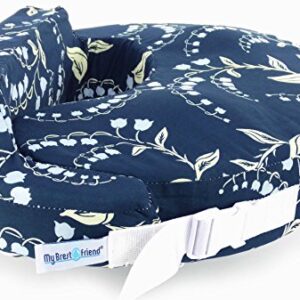 My Brest Friend Original Nursing Pillow for Breastfeeding, Nursing and Posture Support with Pocket and Removable Slipcover, Navy Bluebells