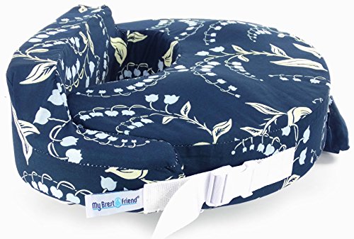 My Brest Friend Original Nursing Pillow for Breastfeeding, Nursing and Posture Support with Pocket and Removable Slipcover, Navy Bluebells