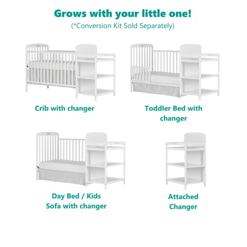 Dream On Me Anna 4-In-1 Full-Size Crib And Changing Table Combo In White