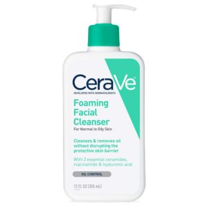 cerave foaming facial cleanser | 12 oz | daily face wash for oily skin | fragrance free