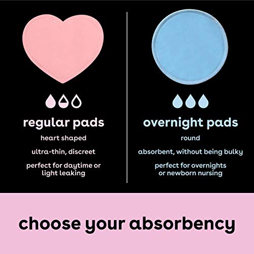 Bamboobies Women’s Nursing Pads, Reusable and Washable, Blue and Light Pink, 3 Regular Pairs and 1 Overnight Pairs, Leak-Proof Pads for Breastfeeding, 4 Pairs