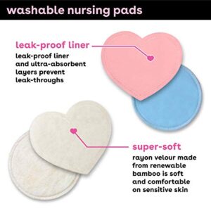 Bamboobies Women’s Nursing Pads, Reusable and Washable, Blue and Light Pink, 3 Regular Pairs and 1 Overnight Pairs, Leak-Proof Pads for Breastfeeding, 4 Pairs