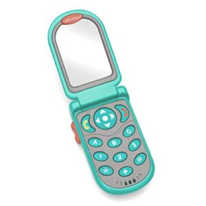 infantino flip and peek fun phone: bilingual with 3 english & 3 spanish phrases, sounds effects for engagement, peek a boo mirror inside, 2 colors, ages 3 months +, teal, 1 count (pack of 1)