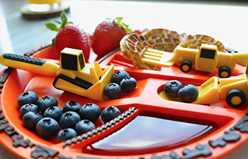 Constructive Eating Made in USA Construction Combo with Utensil Set and Plate for Toddlers, Infants, Babies and Kids - Made with Materials Tested for Safety