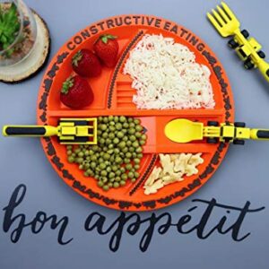 Constructive Eating Made in USA Construction Combo with Utensil Set and Plate for Toddlers, Infants, Babies and Kids - Made with Materials Tested for Safety