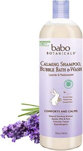 babo botanicals calming plant-based 3-in-1 bubble bath, shampoo & wash - with lavender & organic meadowsweet - for babies, kids & adults with sensitive skin - ewg verified - 15 fl. oz.