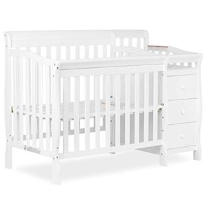 dream on me jayden 4-in-1 mini convertible crib and changer in white, greenguard gold certified, non-toxic finish, new zealand pinewood, 1" mattress pad